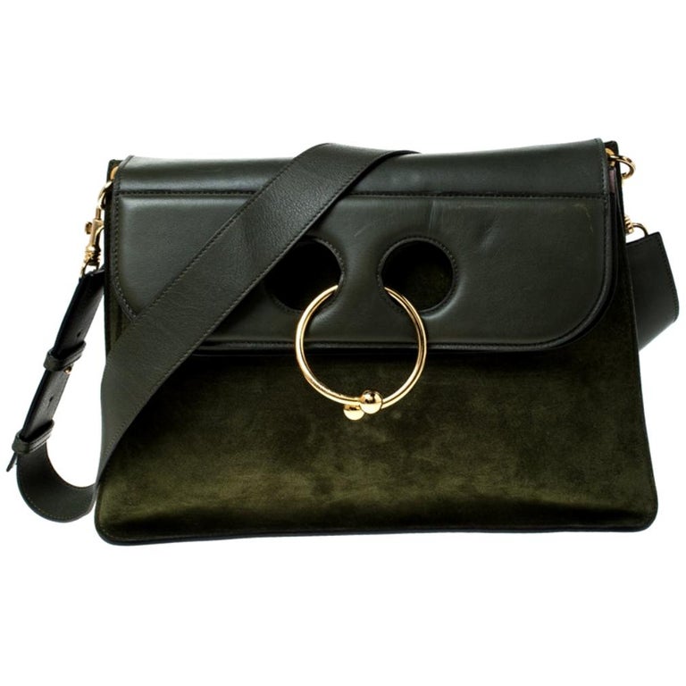 J.W.Anderson Dark Green Suede and Leather Pierce Shoulder Bag For Sale ...