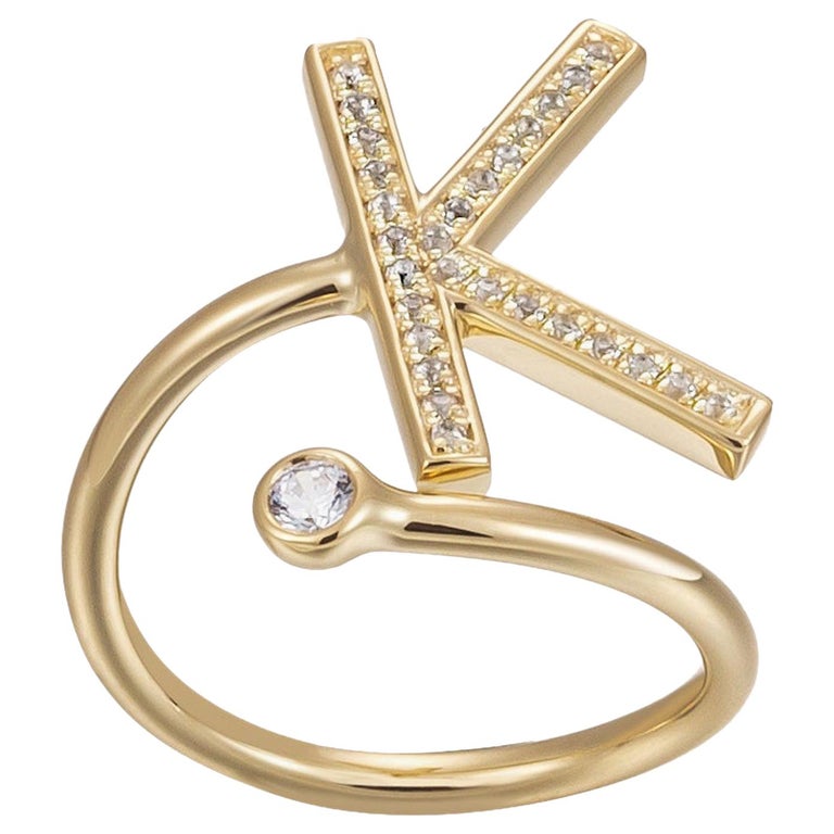 Customizable K Initial Bezel Wire Ring For Sale at 1stDibs