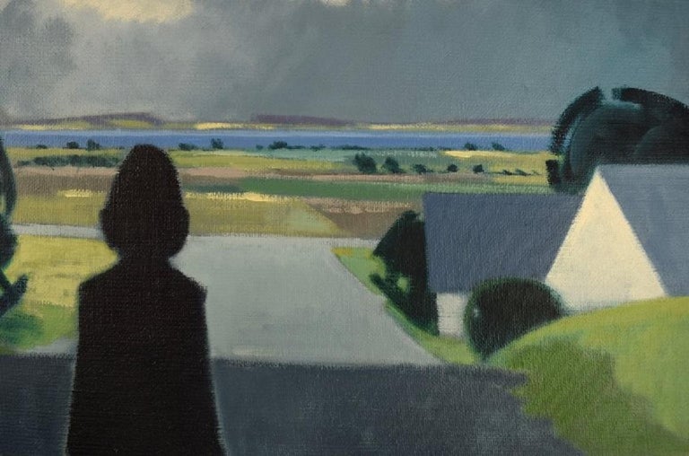 K. Westerberg, Danish Artist, Oil on Canvas, Modernist Landscape with ...