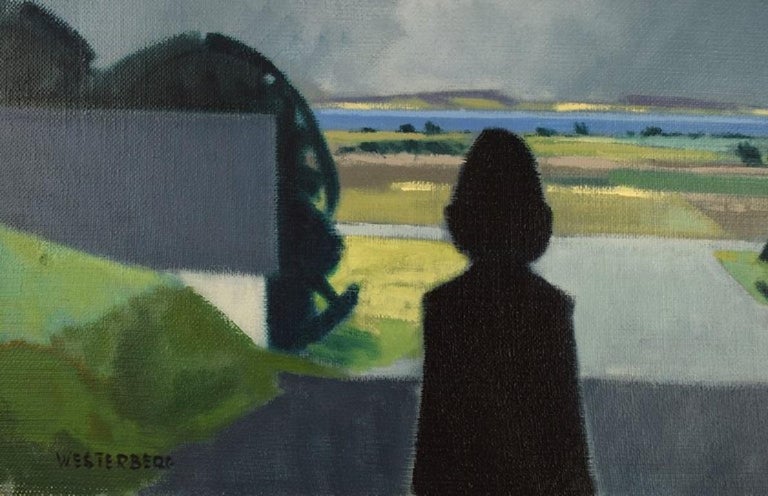 K. Westerberg, Danish Artist, Oil on Canvas, Modernist Landscape with ...