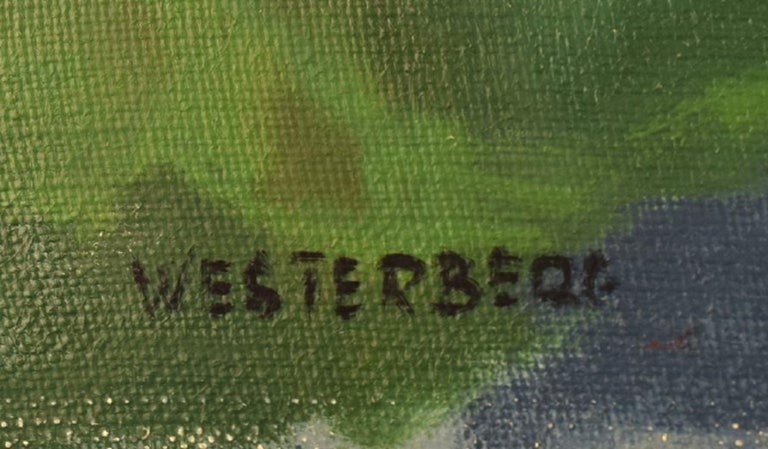 K. Westerberg, Danish Artist, Oil on Canvas, Modernist Landscape with ...