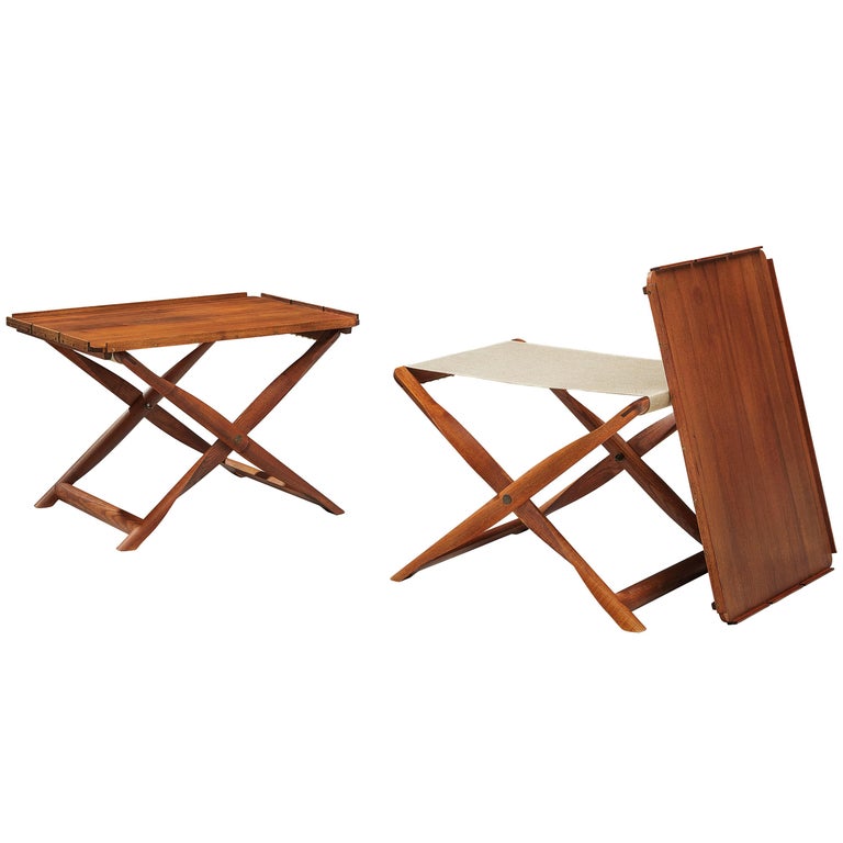 Kaare Klint Pair of 'Propeller' Stools Side Tables in Ash and Canvas ...