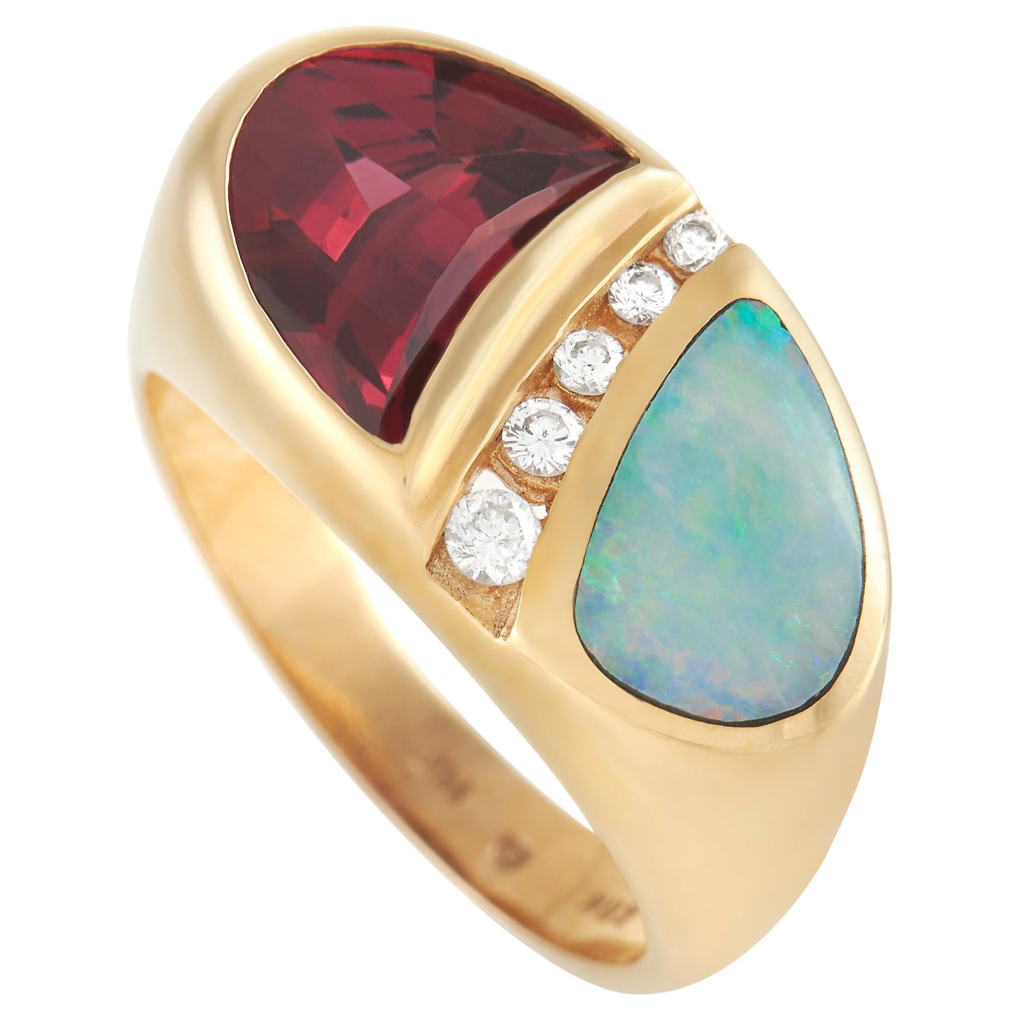 Kabana Opal and Diamond Ring, 14 Karat Yellow Gold at 1stDibs