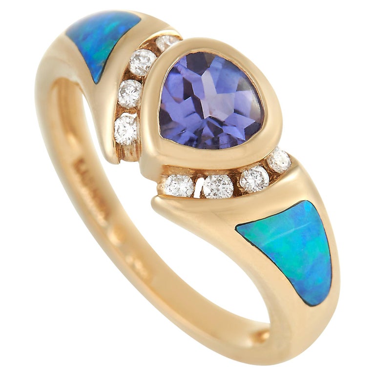 Kabana 14K Yellow Gold 0.12 Ct Diamond, Tanzanite, and Inlaid Opal Ring ...