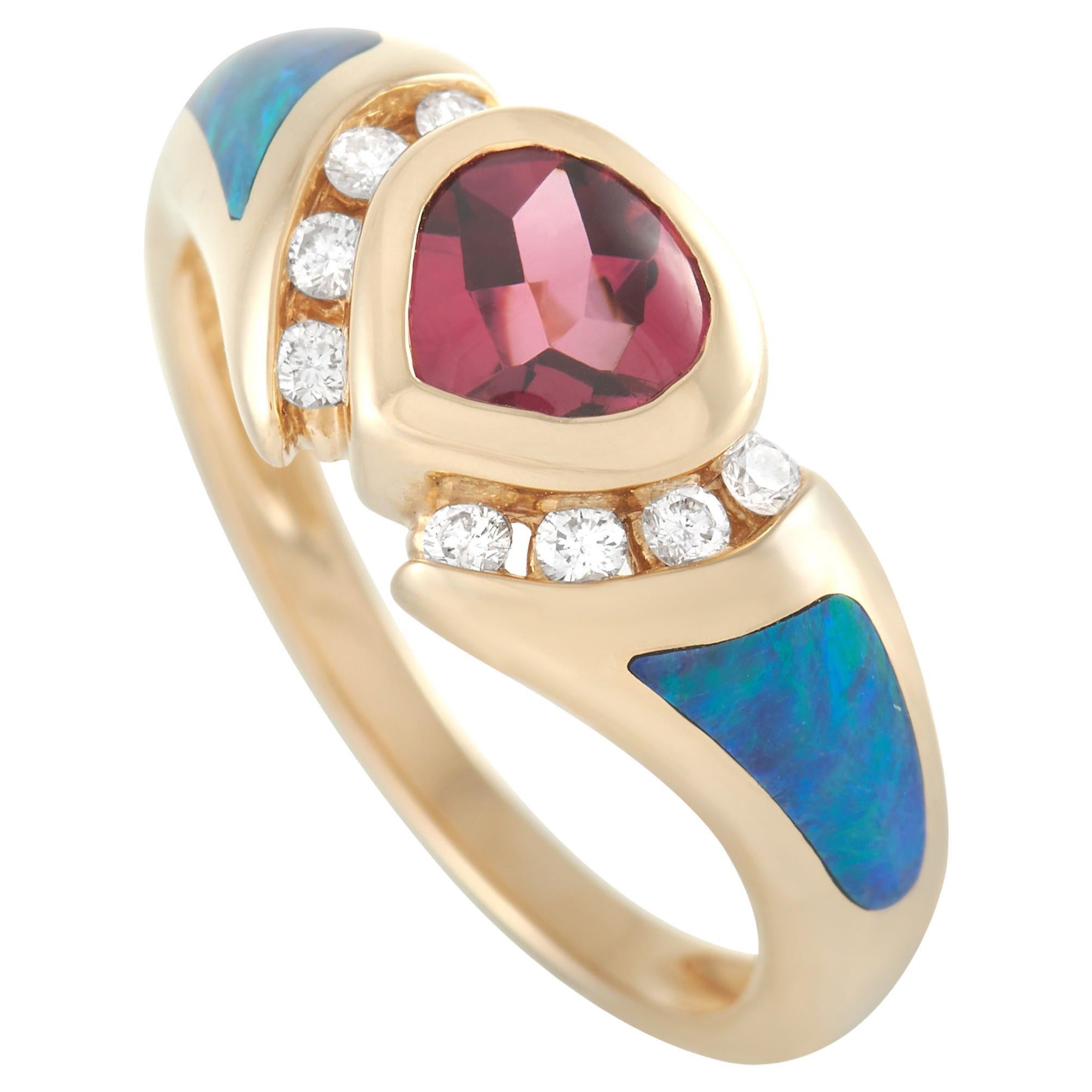 Kabana 14K Yellow Gold 0.35 Ct Diamond, Tourmaline, and Inlaid Opal ...
