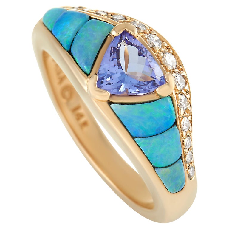 Kabana 14K Yellow Gold 0.20 Ct Diamond, Tanzanite, and Inlaid Opal Ring ...