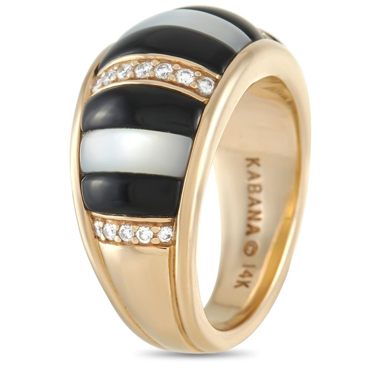 Kabana 14K Yellow Gold 0.25 Ct Diamond, Mother of Pearl, and Onyx Ring ...