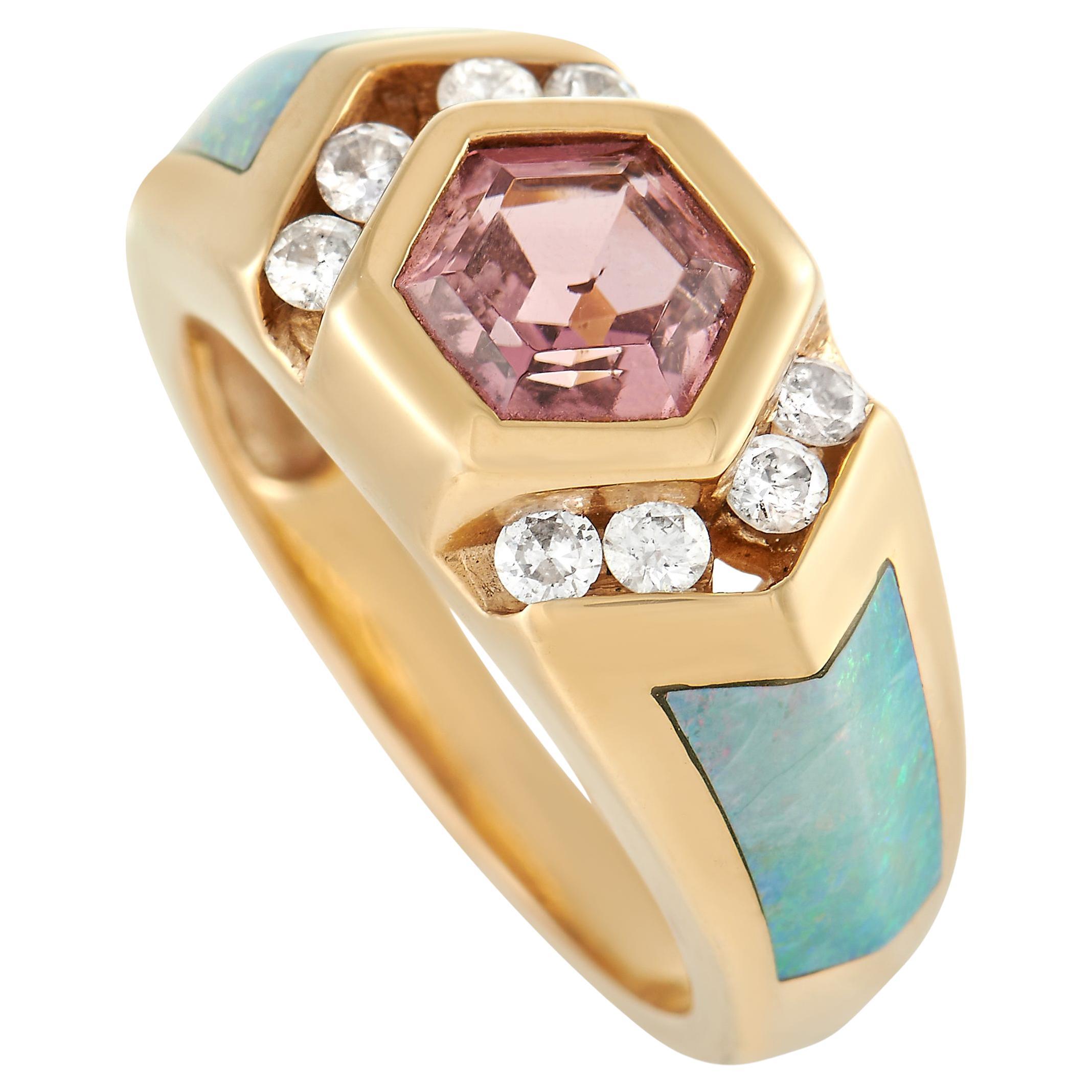 Kabana Opal and Diamond Ring, 14 Karat Yellow Gold at 1stDibs
