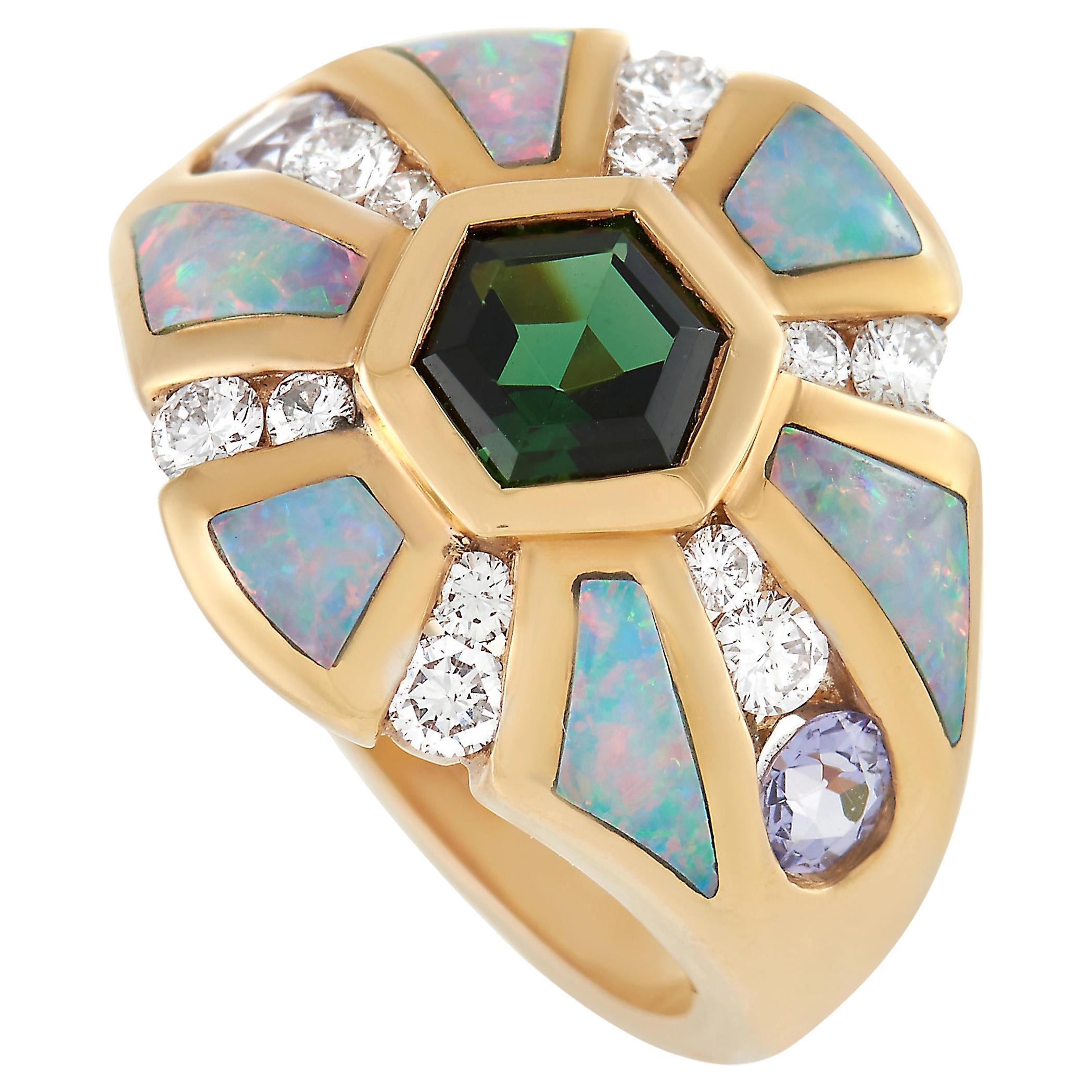 Kabana Diamond Fire Opal Tourmaline Iolite 14k Yellow Gold Band Ring ...