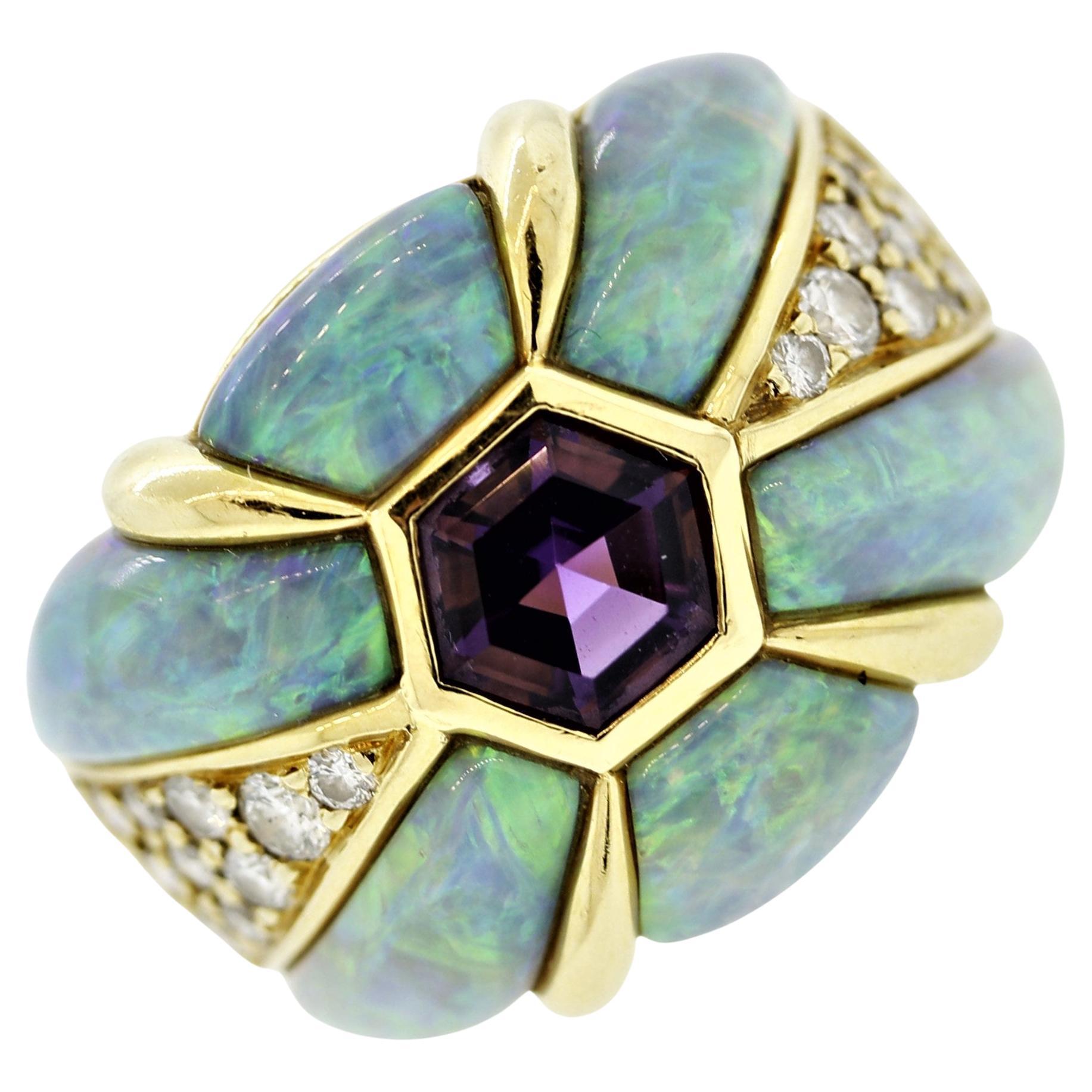 Estate Inlay-Opal Diamond Ruby Sapphire Gold Ring For Sale at 1stDibs ...