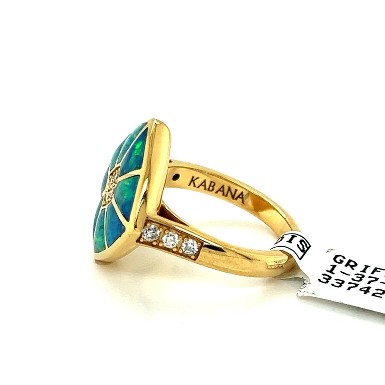 Kabana Diamond Fire Opal Inlay 18k Yellow Cocktail Ring For Sale at 1stDibs