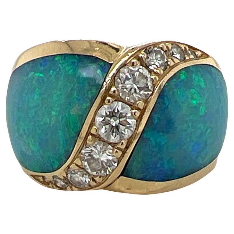 Kabana Diamond Opal Inlay 14 Karat Yellow Gold Modern Designer Band ...