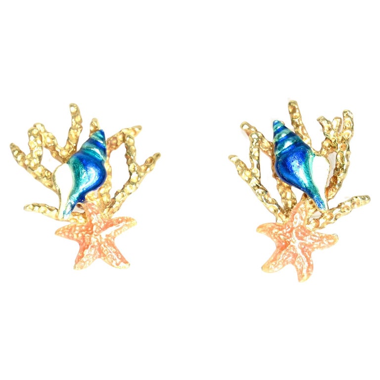 Kabana Enamel Shell Earrings For Sale at 1stDibs
