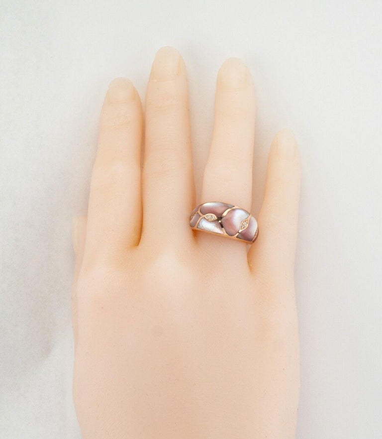 Kabana Mother of Pearl Diamond Ring 14K Rose Gold Band For Sale at 1stDibs