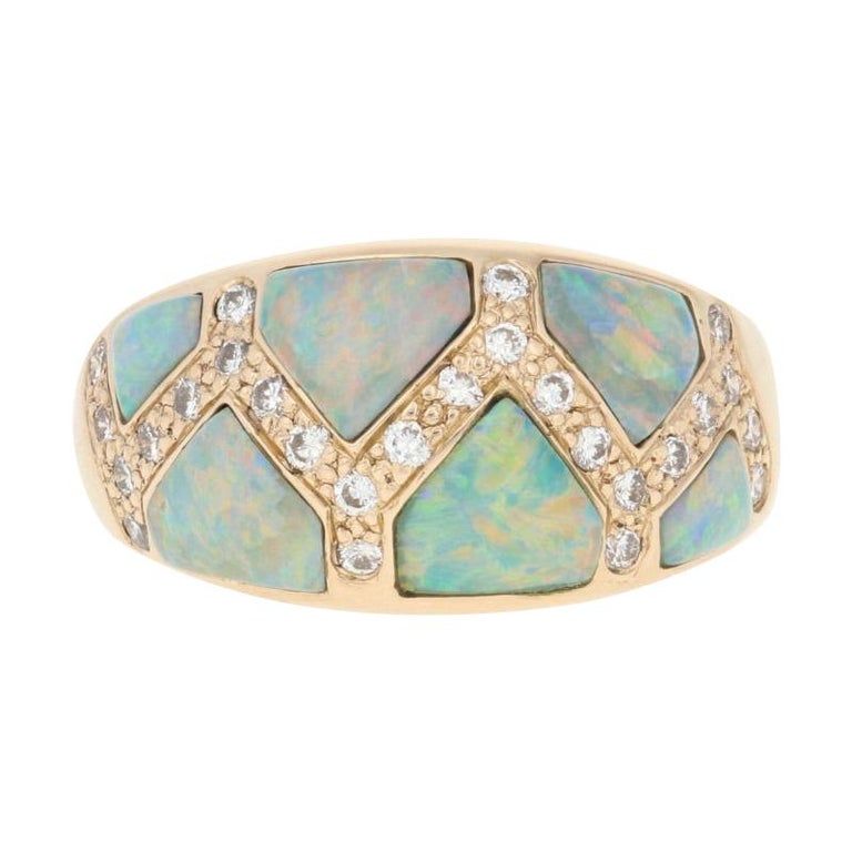 Kabana Opal and Diamond Ring, 14 Karat Yellow Gold at 1stDibs