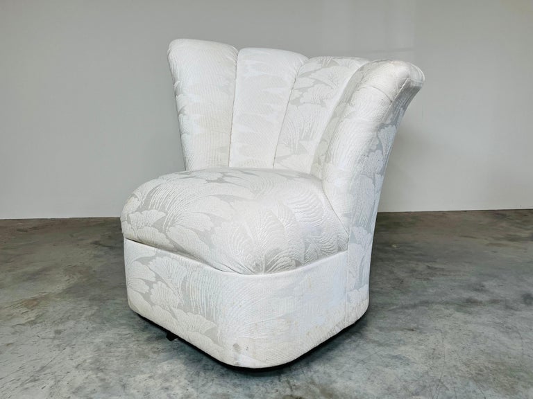 Kagan Style Channel Back Nautilus Swivel Club Chair For Sale at 1stDibs