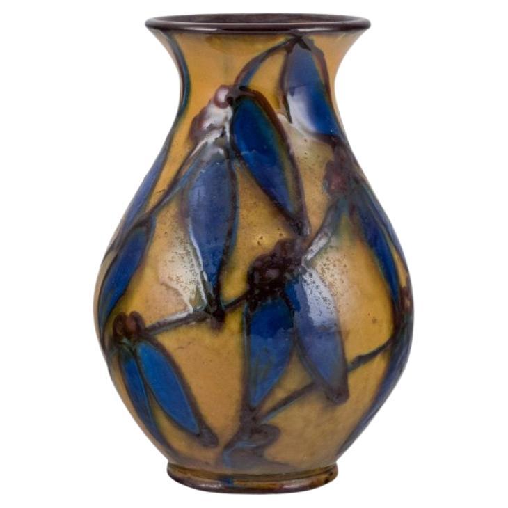 Kähler ceramic vase in cow horn technique. Glaze in blue and orange ...