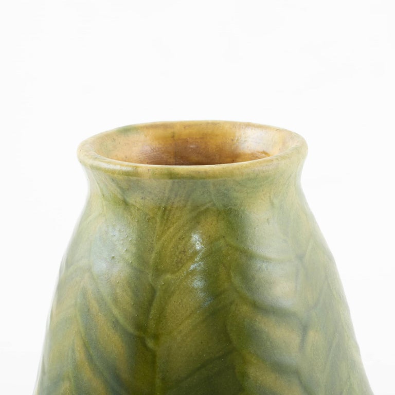 Kähler Vase Green Glazed with Leaves For Sale at 1stDibs