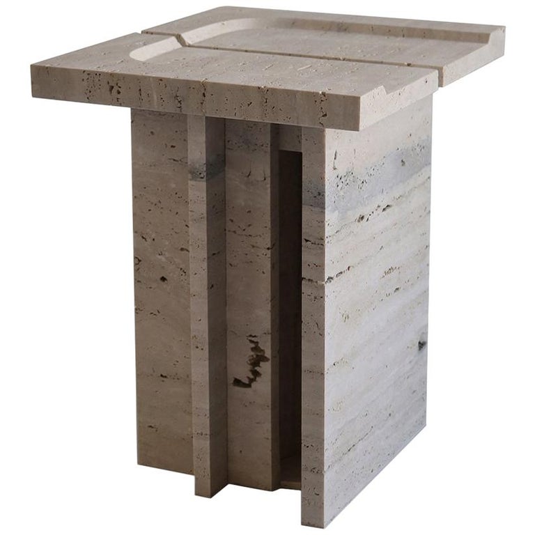 Kahn Roman travertine remnant carved stool by Sanna Völker For Sale at ...