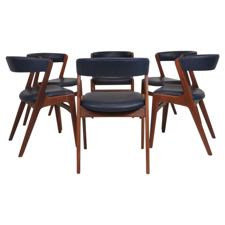 Kai Kristiansen Curved Back Dining Chairs in Navy Leather ( 80 chairs ...