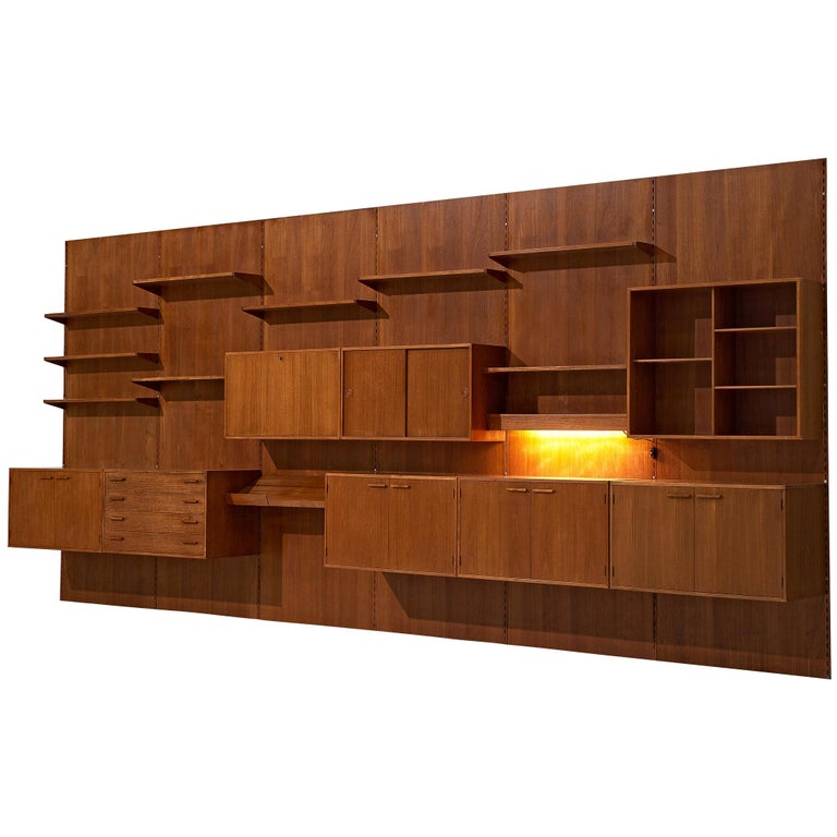 Kai Kristiansen Large Wall Unit in Teak, circa 1955 For Sale at 1stDibs