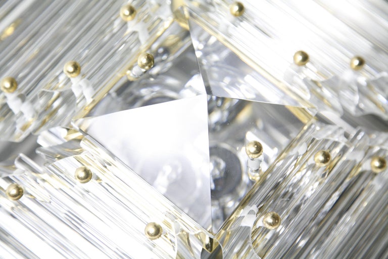 Mid 20th Kaiser Pyramid Flush Mount Crystal Glass, Brass Frame 1980s ...