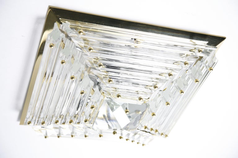 Mid 20th Kaiser Pyramid Flush Mount Crystal Glass, Brass Frame 1980s ...