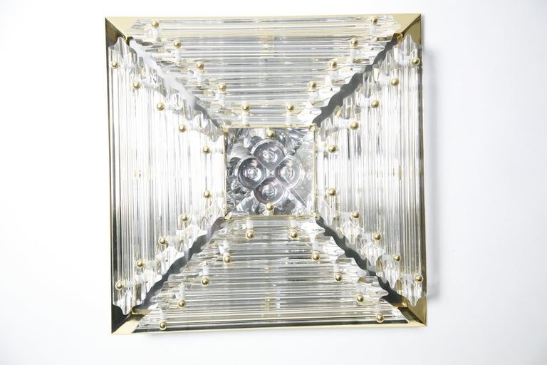 Mid 20th Kaiser Pyramid Flush Mount Crystal Glass, Brass Frame 1980s ...