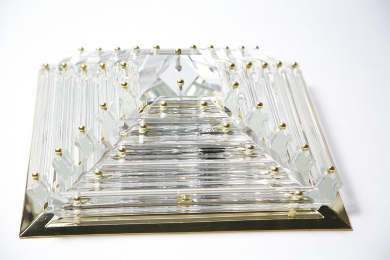 Mid 20th Kaiser Pyramid Flush Mount Crystal Glass, Brass Frame 1980s ...