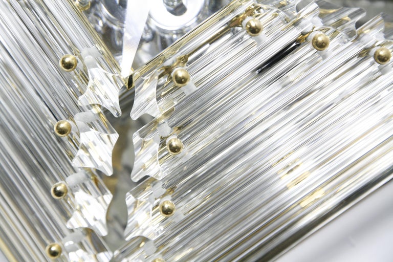 Mid 20th Kaiser Pyramid Flush Mount Crystal Glass, Brass Frame 1980s ...