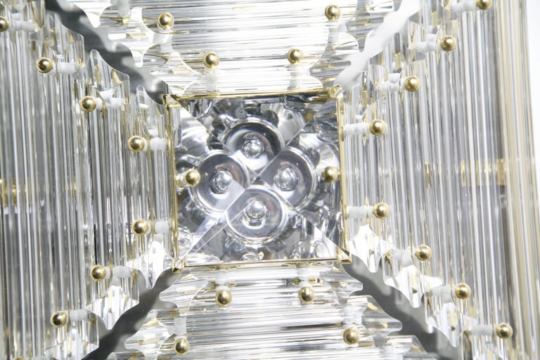 Mid 20th Kaiser Pyramid Flush Mount Crystal Glass, Brass Frame 1980s ...