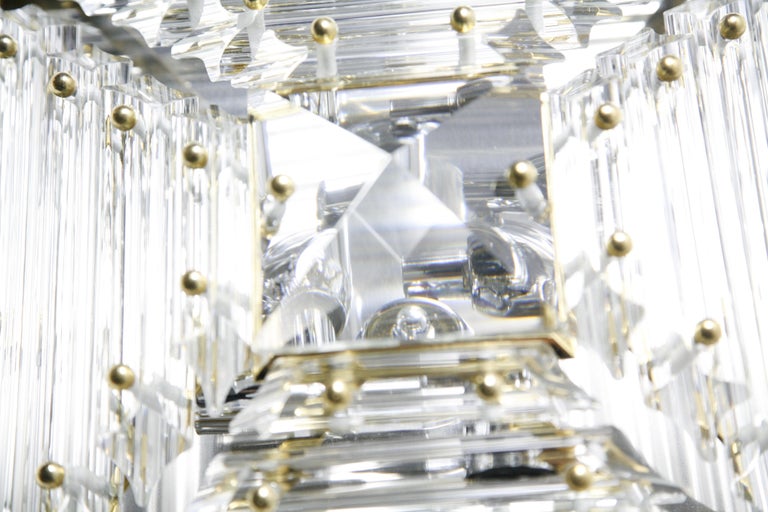 Mid 20th Kaiser Pyramid Flush Mount Crystal Glass, Brass Frame 1980s ...