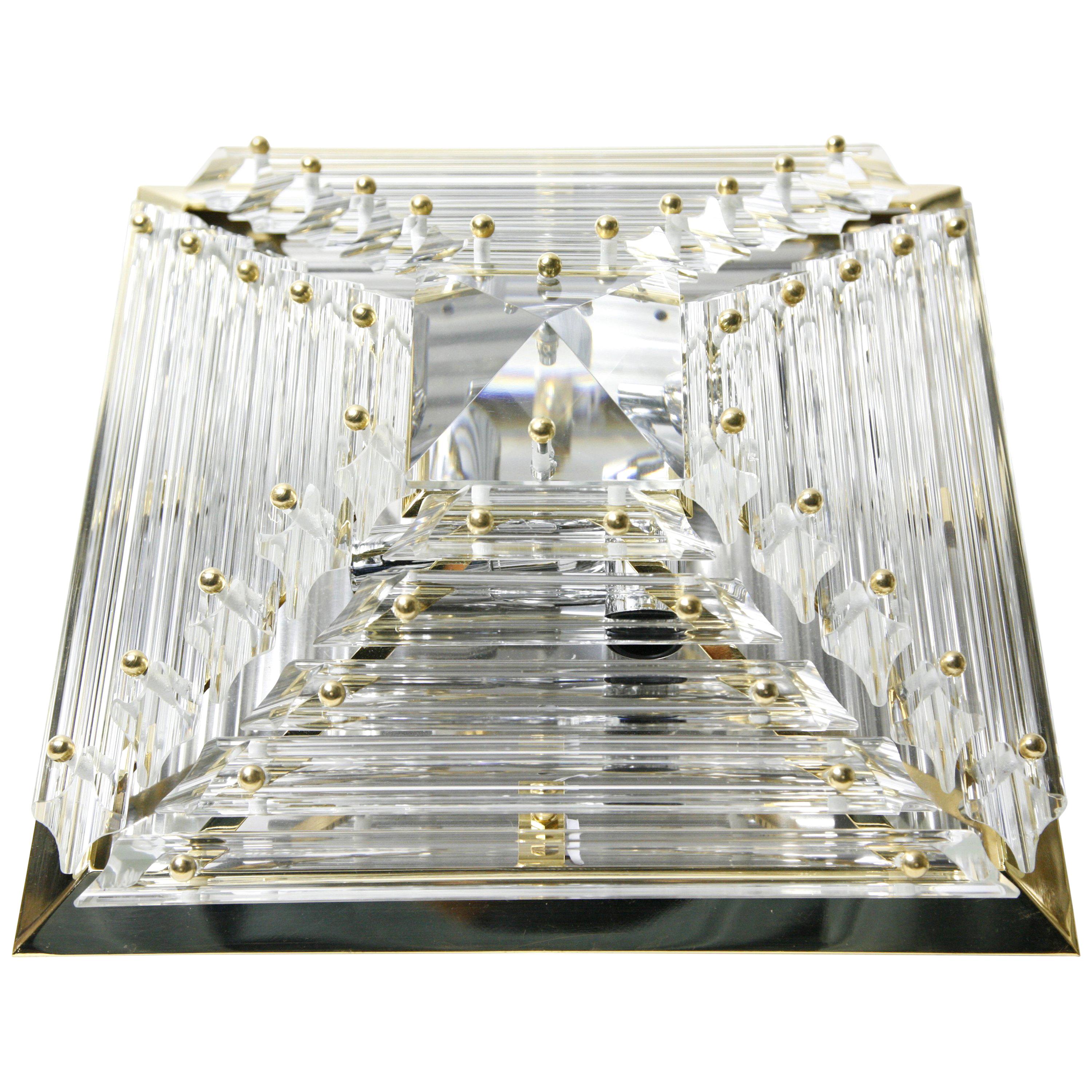 Mid 20th Kaiser Pyramid Flush Mount Crystal Glass, Brass Frame 1980s ...