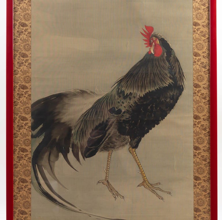 Kakenano of a Silk Painted Rooster For Sale at 1stDibs | silk rooster