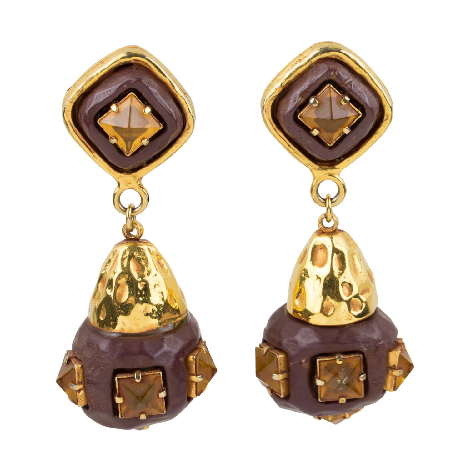 Kalinger Paris 1980s Couture Resin Dangle Earrings at 1stDibs