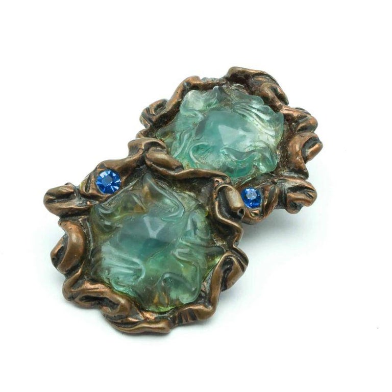 Kalinger Paris Vintage Green Clip-on Earrings 80s For Sale at 1stDibs