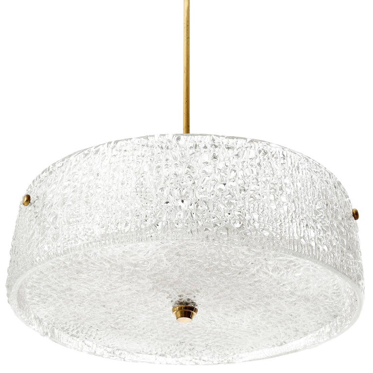 Kalmar Chandelier Light Fixture, Textured Glass and Brass, 1960 at 1stDibs
