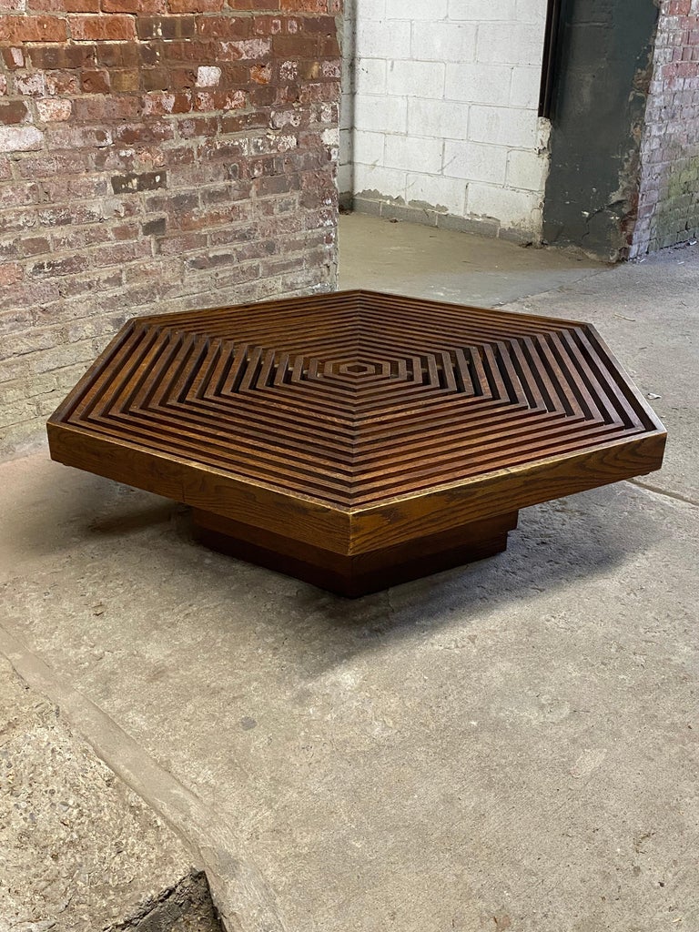 Kamal Amin Hexagonal Prairie School Style Oak Coffee Table For Sale at ...