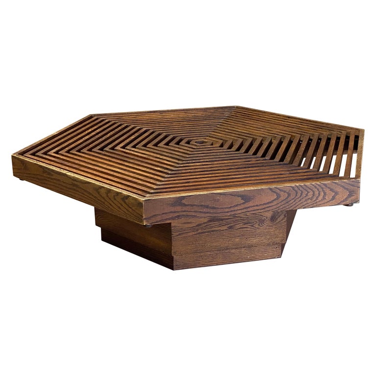 Kamal Amin Hexagonal Prairie School Style Oak Coffee Table For Sale at ...
