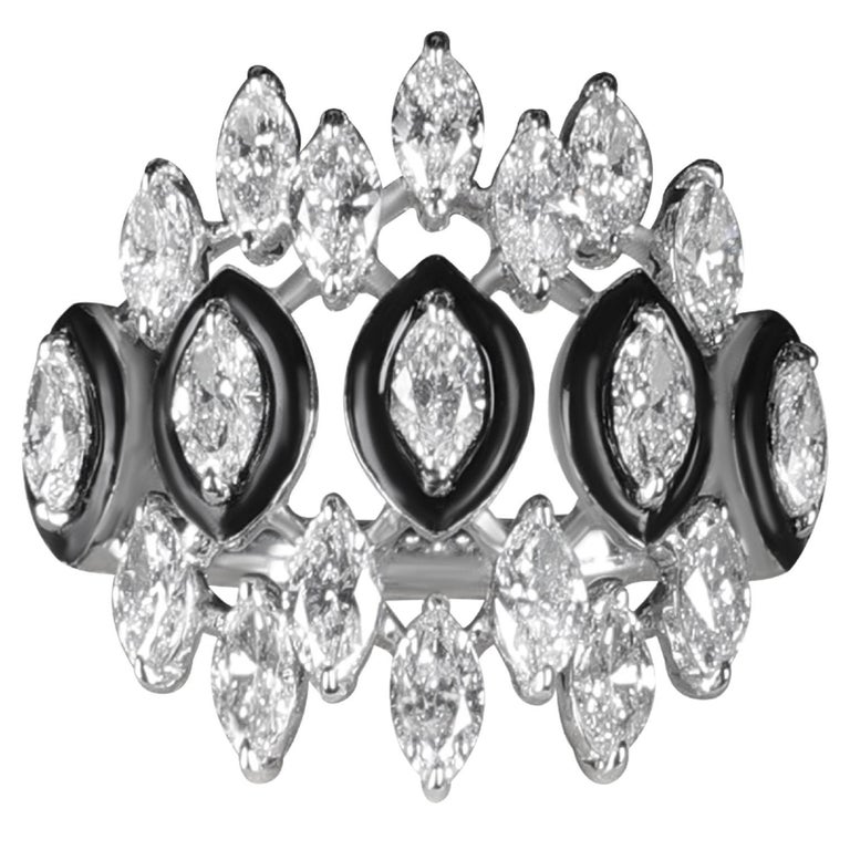 Customizable Kamyen, 18K White Gold Marquise Diadem Pinky Ring ...