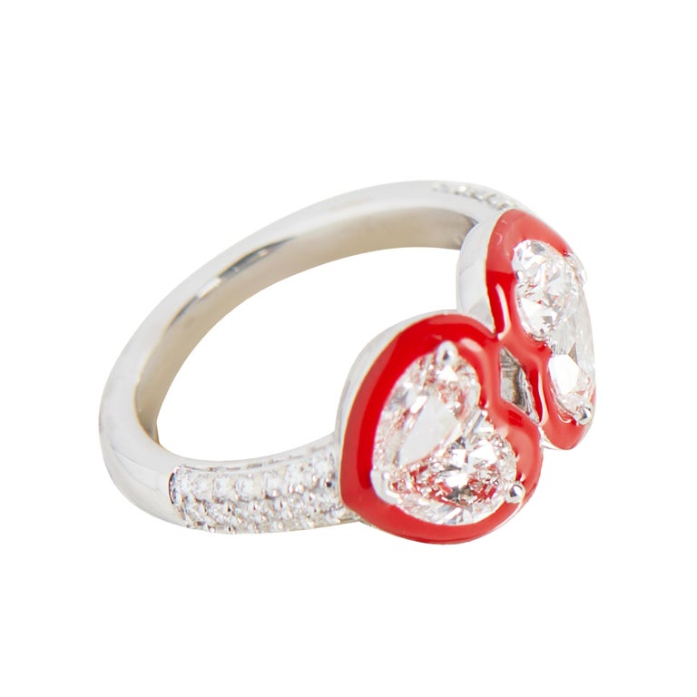 Customizable Twin Heart Pinky Ring, 0.25 Carats Pear Shaped Diamonds ...