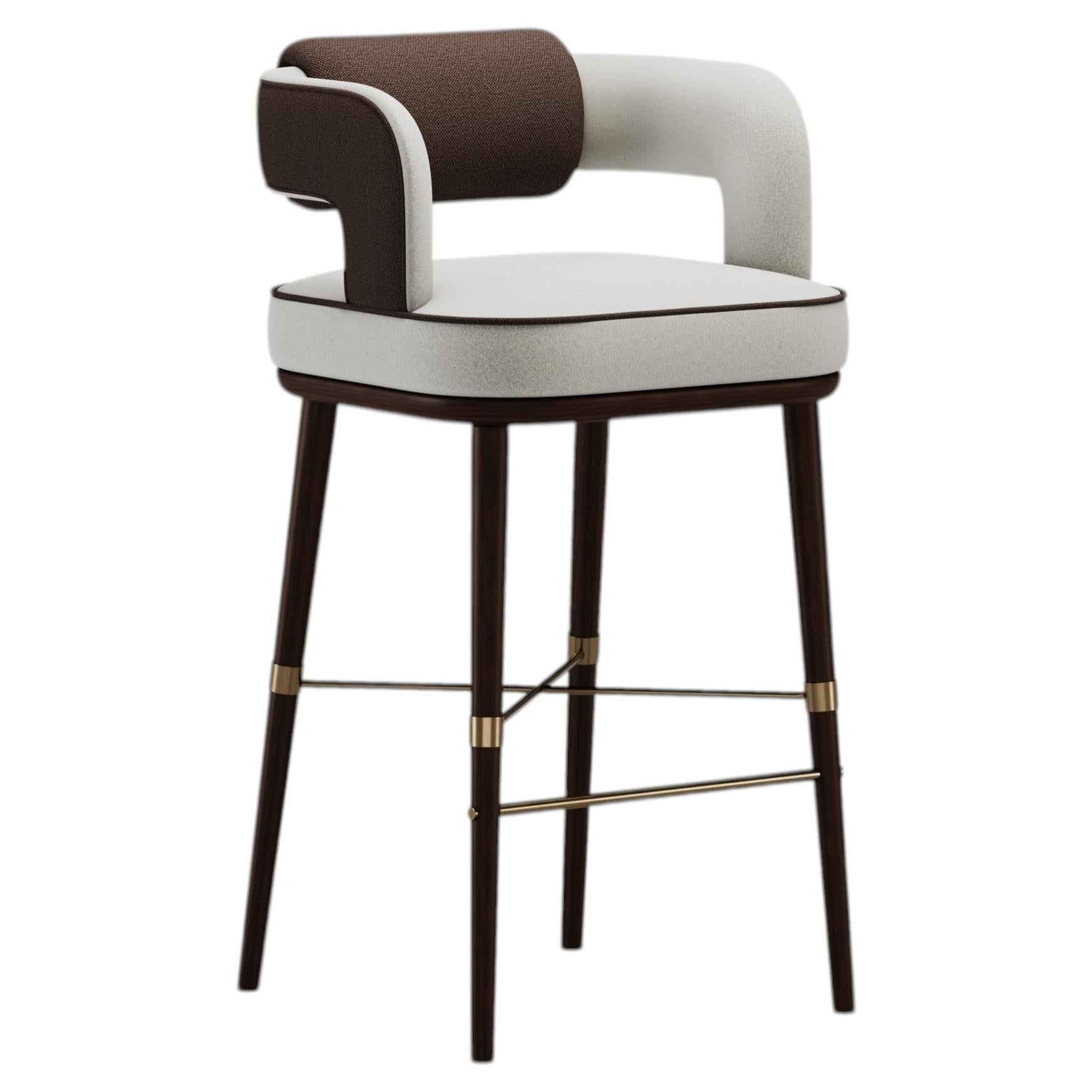 Low Back Upholstered Bar or Counter Stool with Stained Wood Legs and ...
