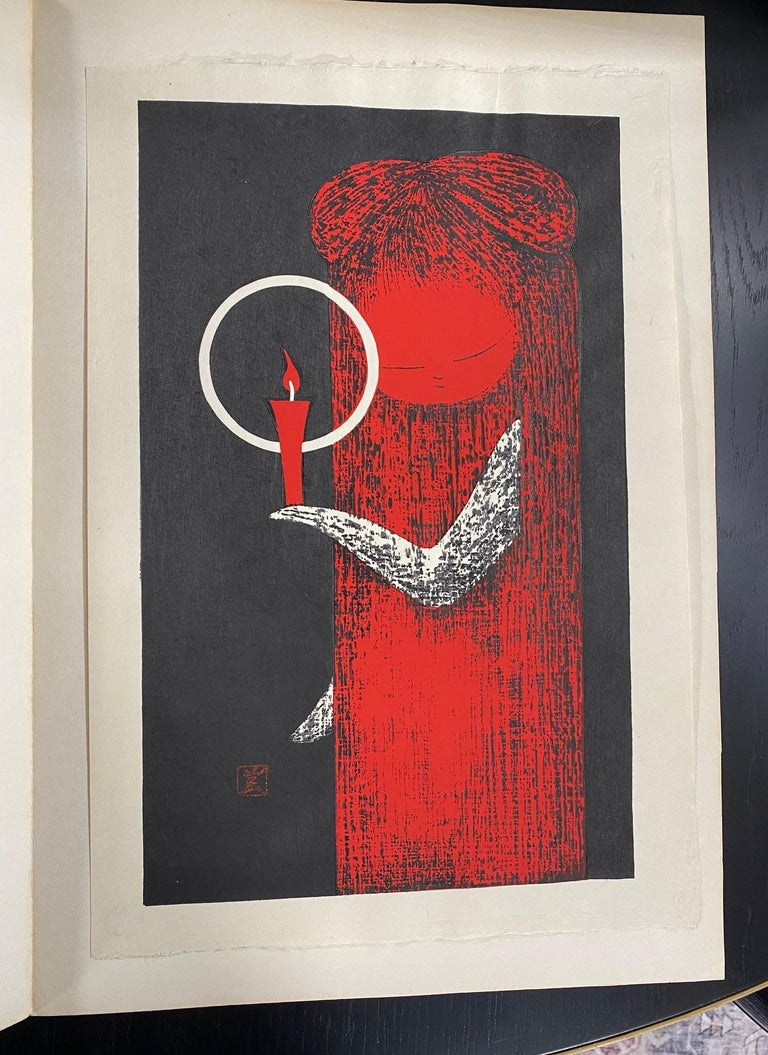 Kaoru Kawano Japanese Woodblock Print Girl with Candle Light Flame For ...