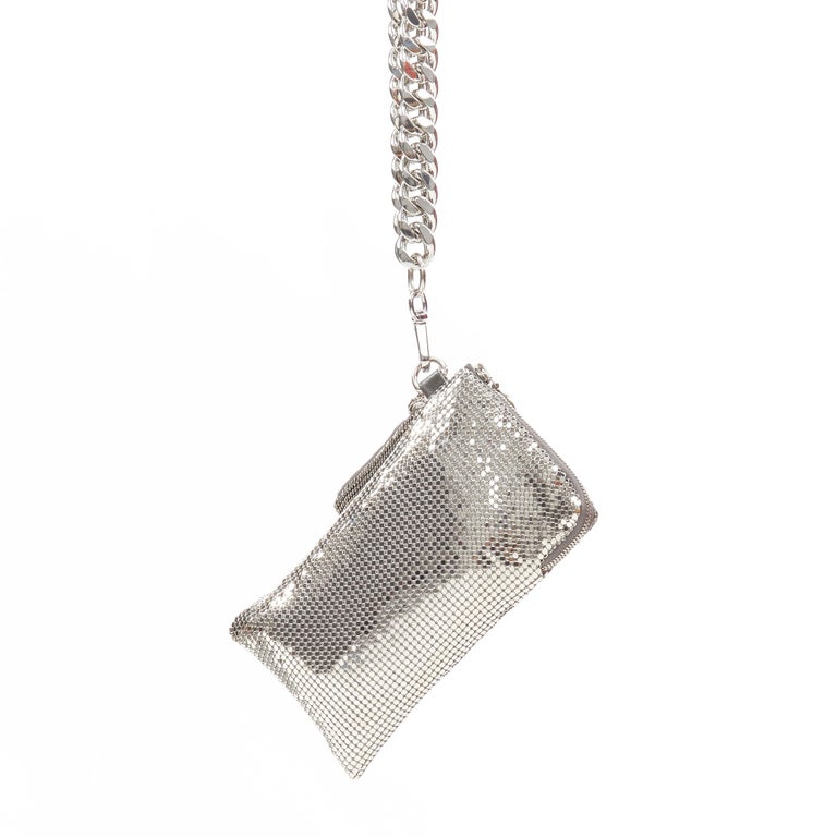 KARA silver liquid metal chainmail chunky chain double zip pouch bag ...