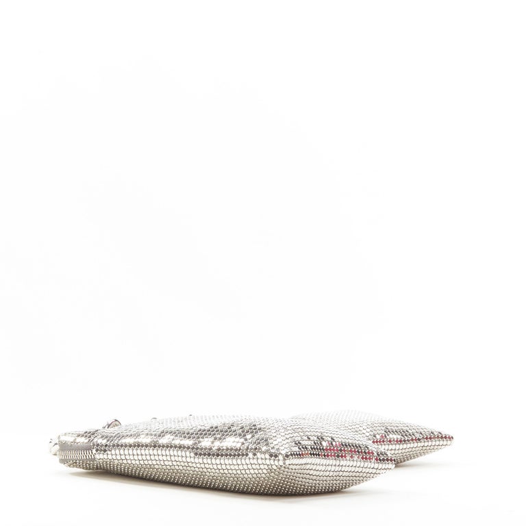 KARA silver liquid metal chainmail chunky chain double zip pouch bag ...