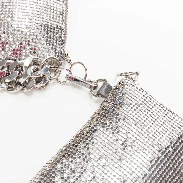 KARA silver liquid metal chainmail chunky chain double zip pouch bag ...