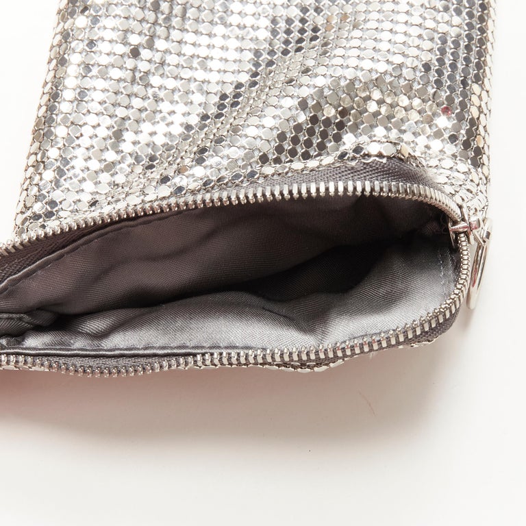 KARA silver liquid metal chainmail chunky chain double zip pouch bag ...