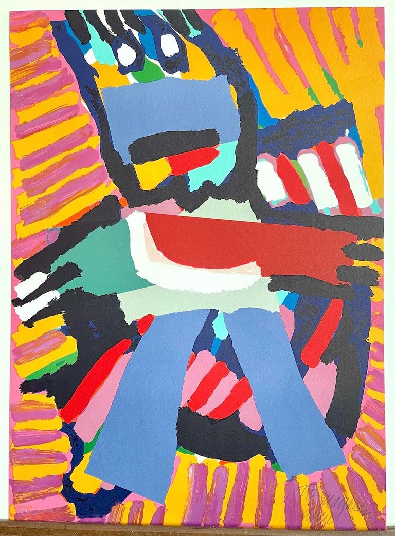Karel Appel - BLUE BOY Signed Lithograph, Abstract Figure, Blue ...