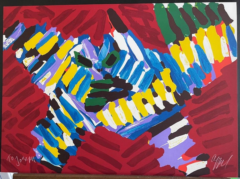 Karel Appel - FLYING OWL Signed Lithograph, Abstract Bird, Mean Face ...