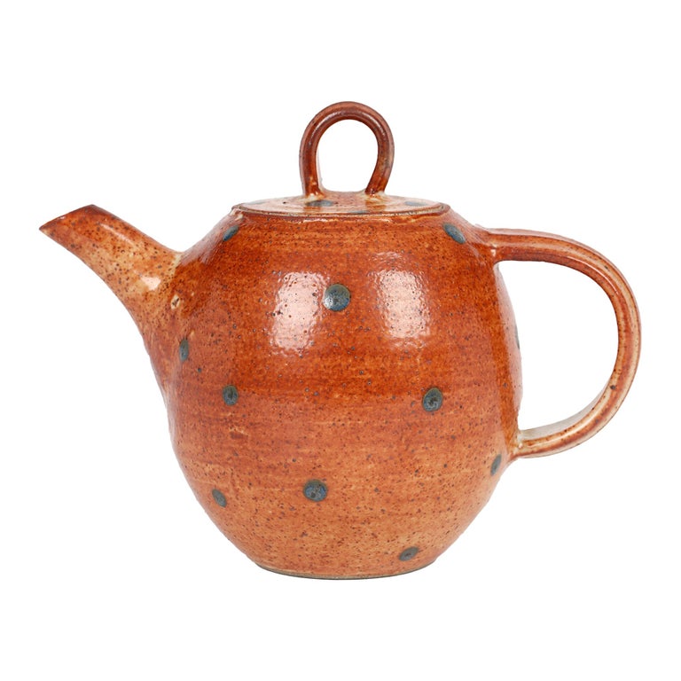 Karen Ann Wood Studio Pottery Red Glazed Spot Design Lidded Teapot For ...